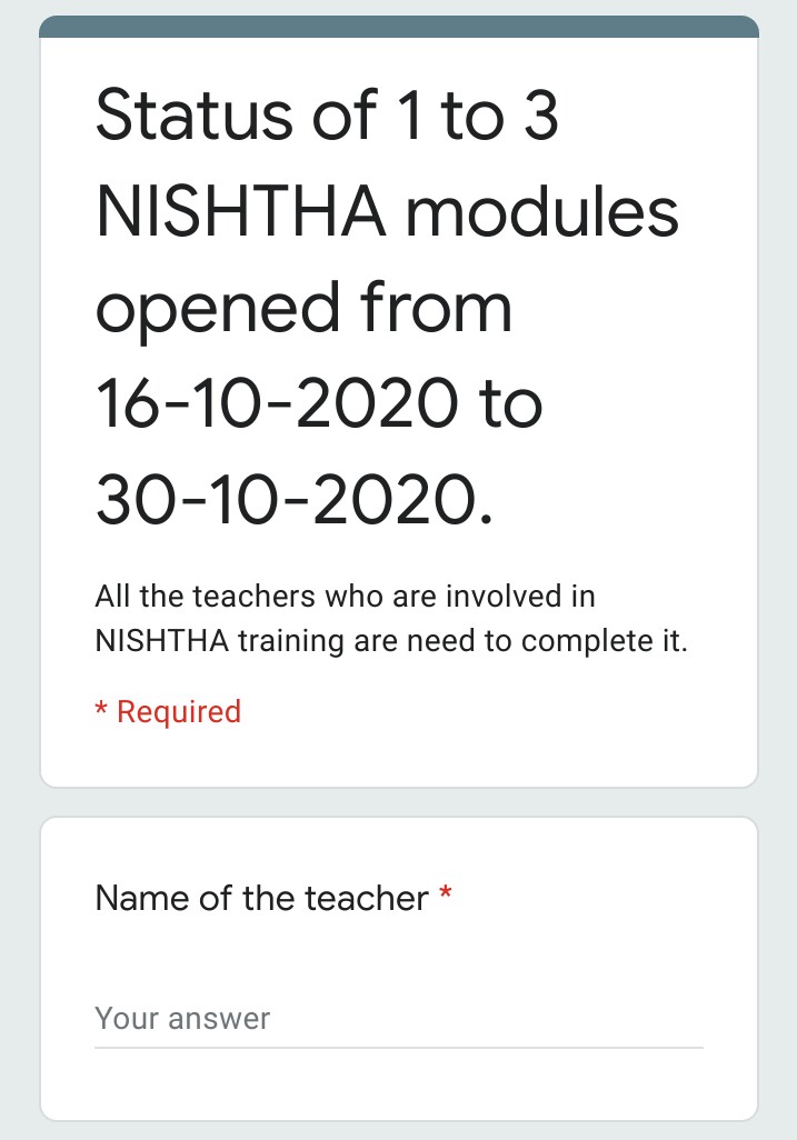 APTF VIZAG: Status of 1 to 3 NISHTHA modules opened from 16-10-2020 to ... APTF VIZAG: Status of 1 to 3 NISHTHA modules opened from 16-10-2020 to ...