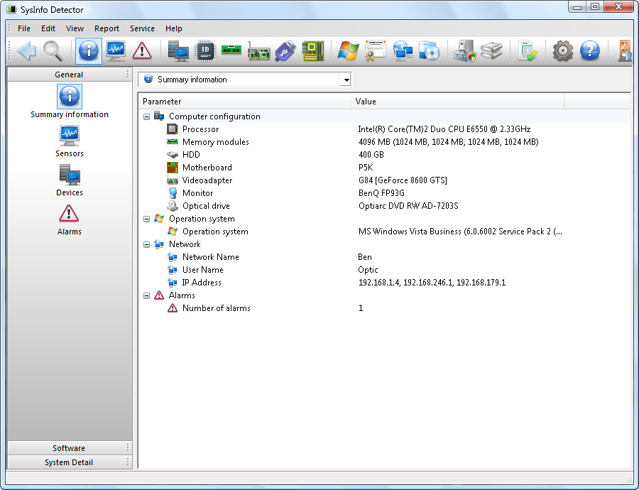 Ücretsiz taşınabilir System Information Viewer : SYSINFO DETECTOR
