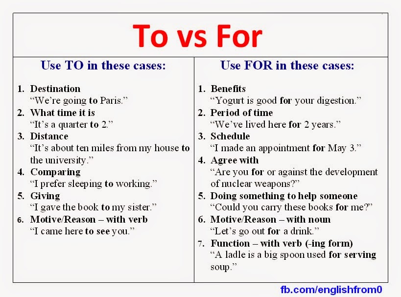 English For Beginners: To vs For