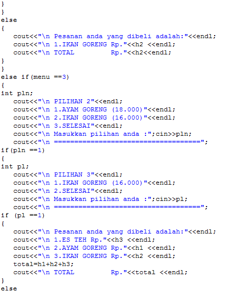 Program C++ Membuat menu Makanan Memakai if else Program C++ Membuat menu Makanan Memakai if else