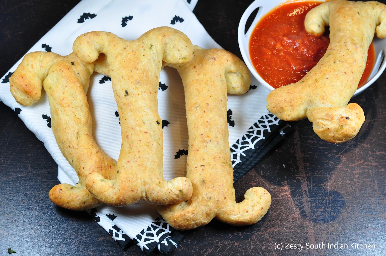Herbed Bread Sticks Bones for Halloween - Zesty South Indian Kitchen