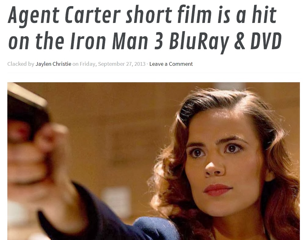 DemoCurmudgeon: Check out "Agent Carter" on new Iron Man 3 Blu Ray.