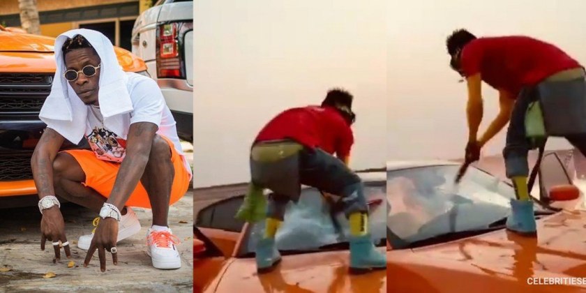 Shatta Wale gets angry & destroys the windscreen of his expensive Dodge ...