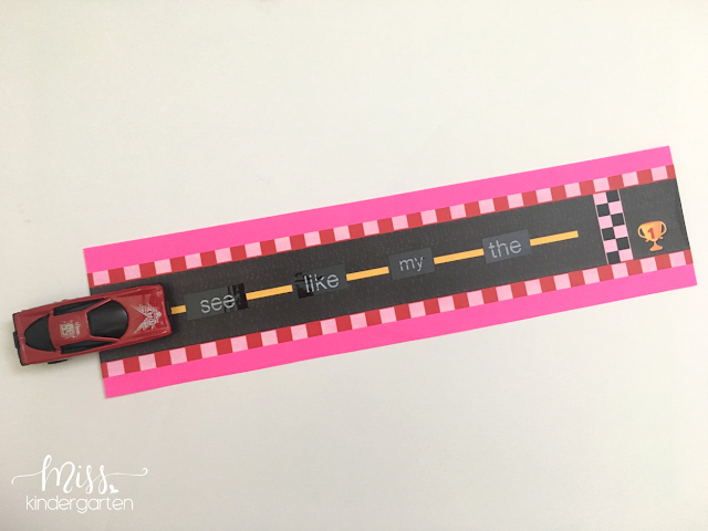 Race Track Reading with DYMO - Miss Kindergarten