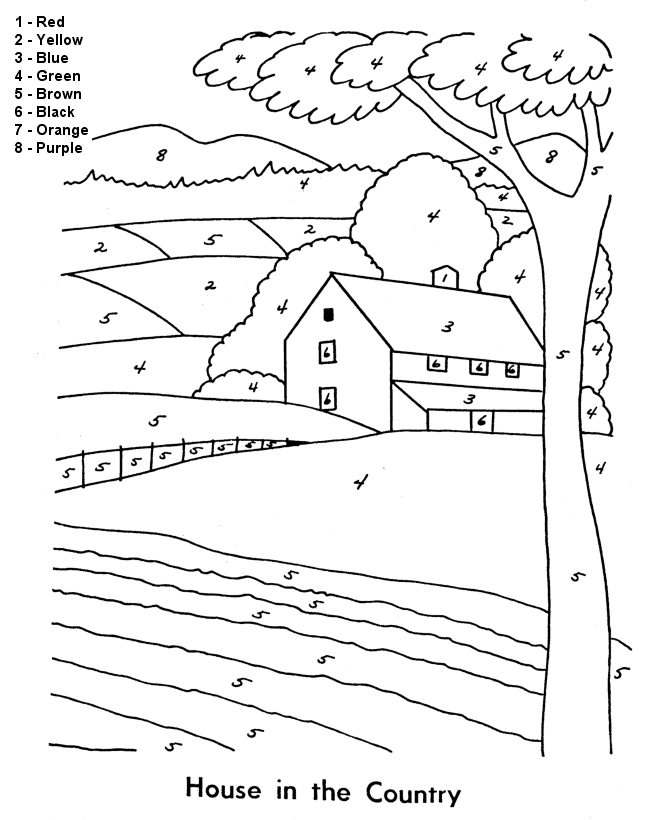 Kids Page: - Easy House In The Country Color By Number Coloring Pages