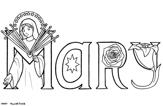 Snowflake Clockwork: Holy Name of Mary coloring page