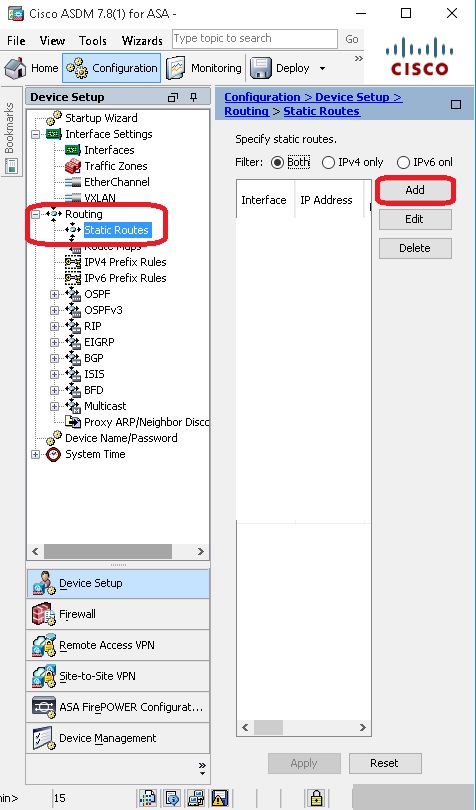 Knowledge Area: Cisco ASA Configure Static Route