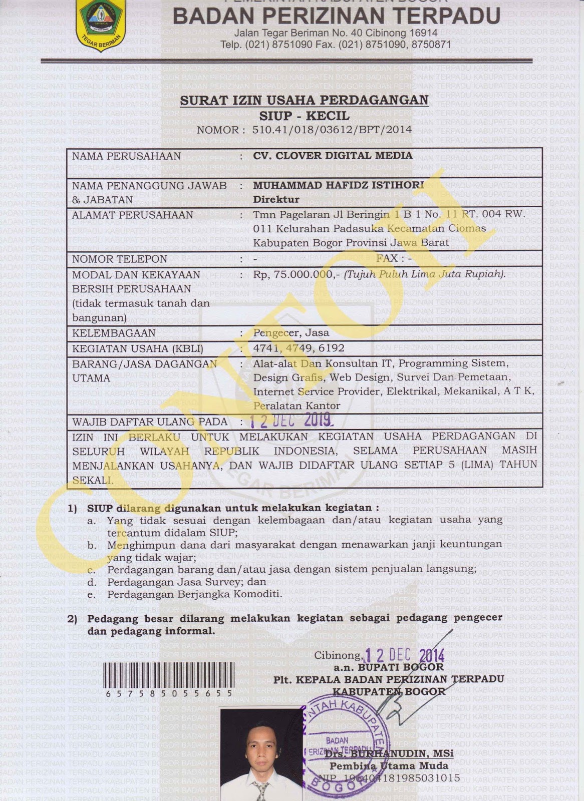 CONTOH: PROFIL,SIUP,STDP PERUSAHAAN BERBASIS INFORMATIKA ~ Blog