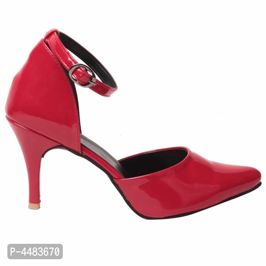 Women's Stylish and Trendy Red Solid Synthetic Leather Heels Sandal (P ...