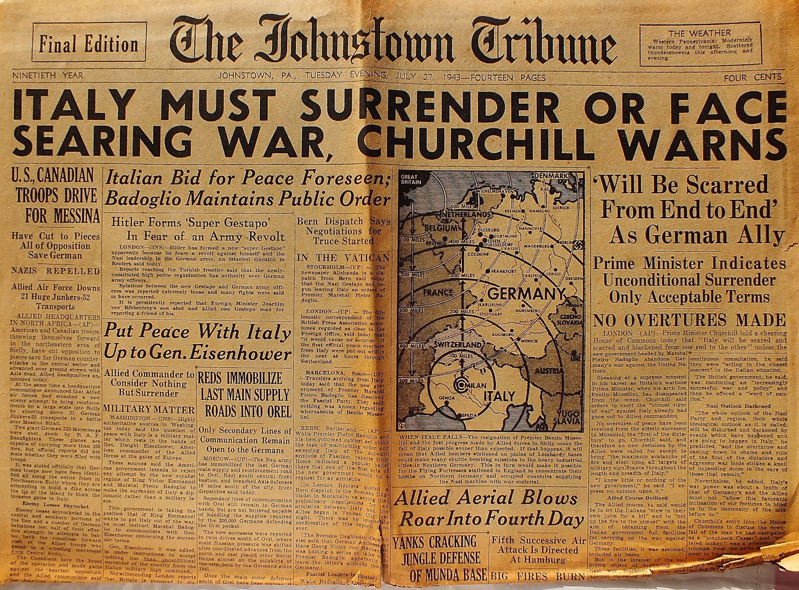 The Johnstown Tribune - WWII: July 27, 1943: ITALY MUST SURRENDER OR ...
