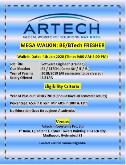 Artech Infosystems Pvt. Ltd - Mega Walk-In Interviews for Engineering ...