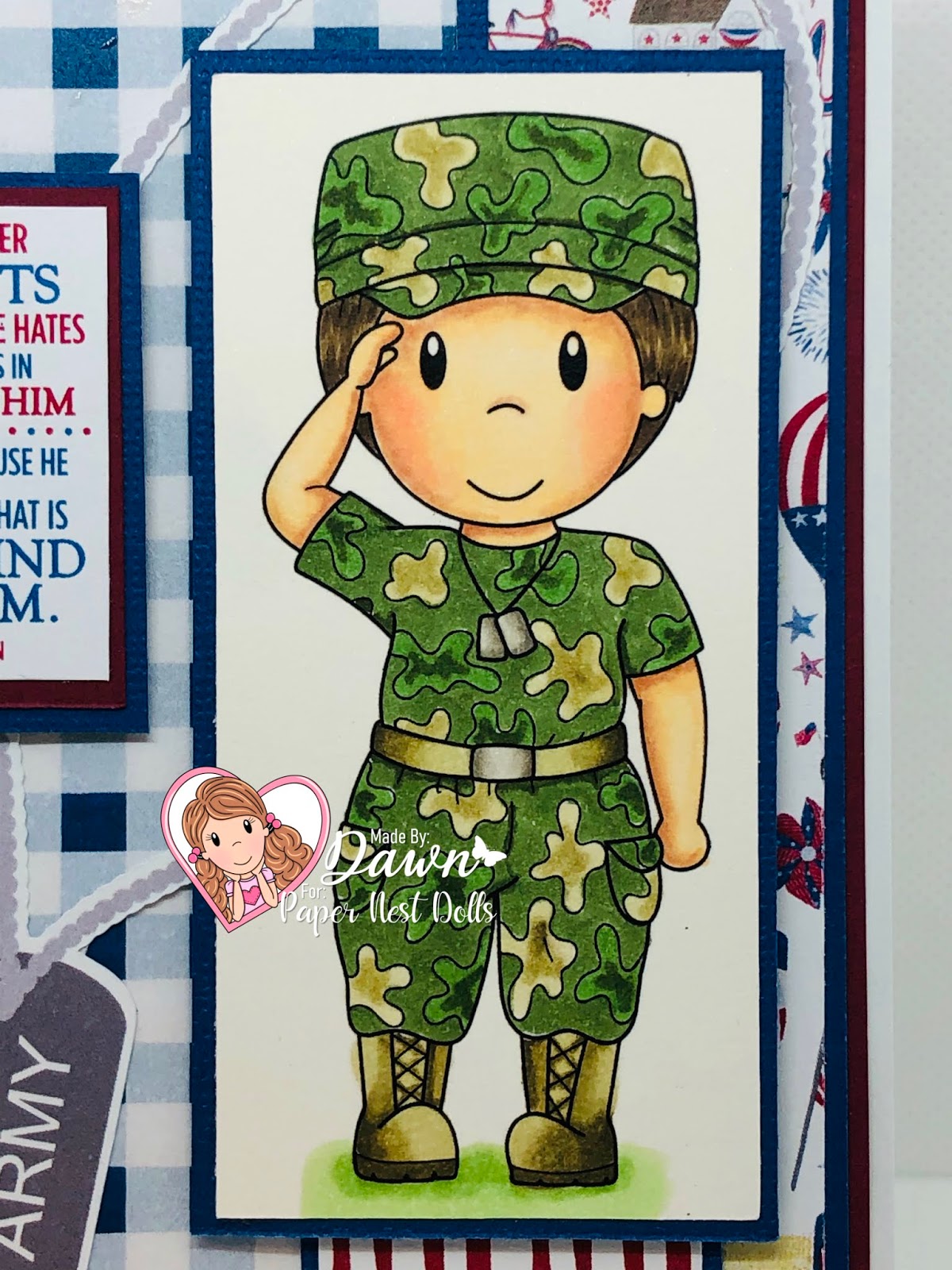 Paper Nest Dolls Military Boy / Memorial Day Card