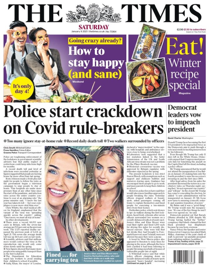 A-Level Media Studies: Newspaper front pages Monday 11th January 2020: