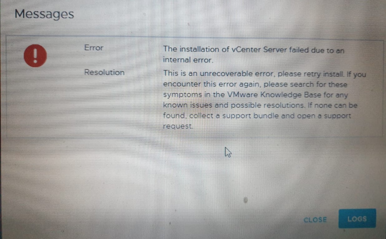 Tech Kiranangal Vcenter 67 Deployment Failed With Error The Installation Of Vcenter Server