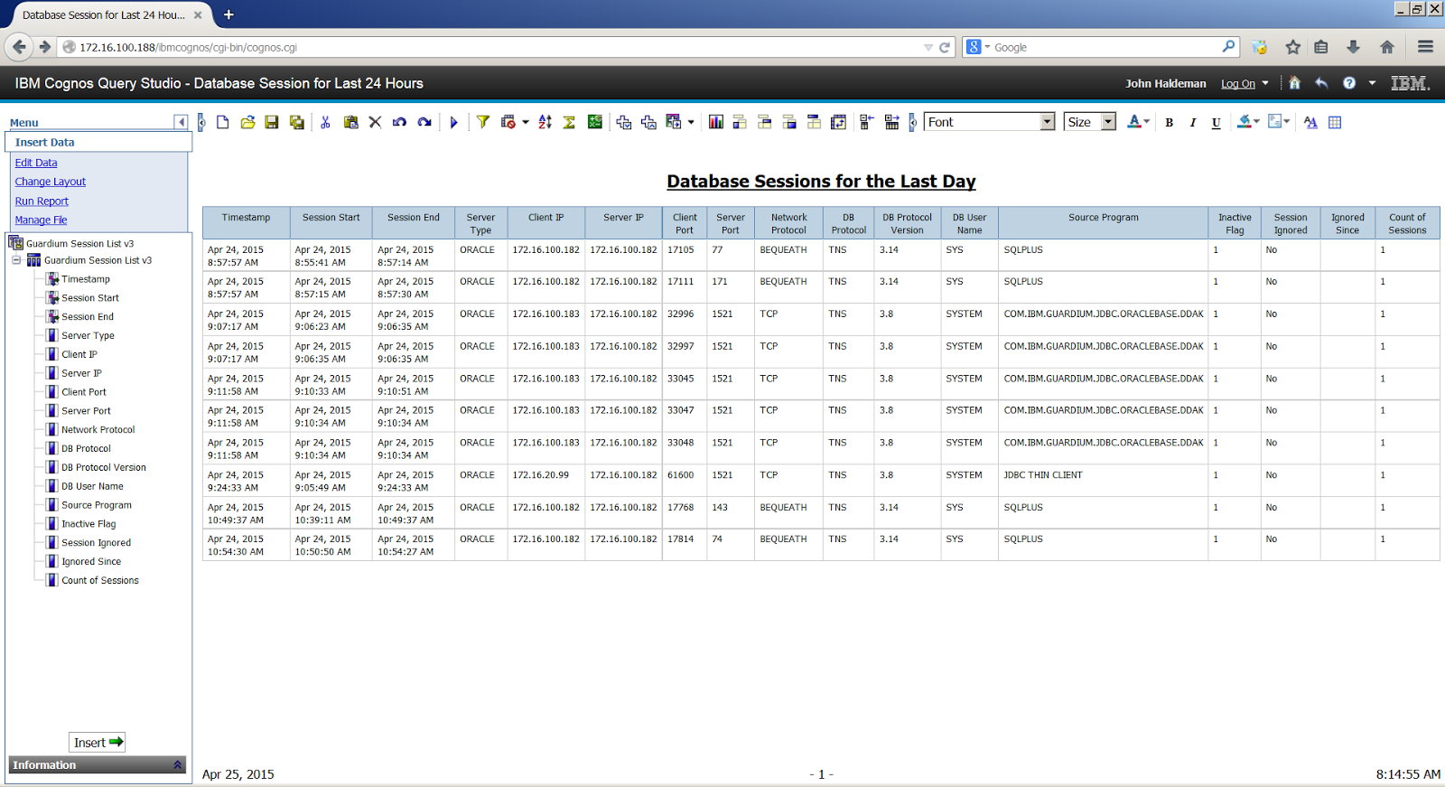 INSIGHTS: Querying Live Guardium Data with Cognos (Without the CSV Exports)
