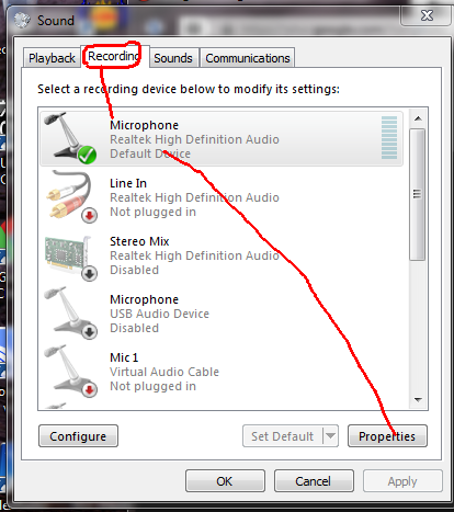 WA5MLF: Microphone level setting in Windows 7