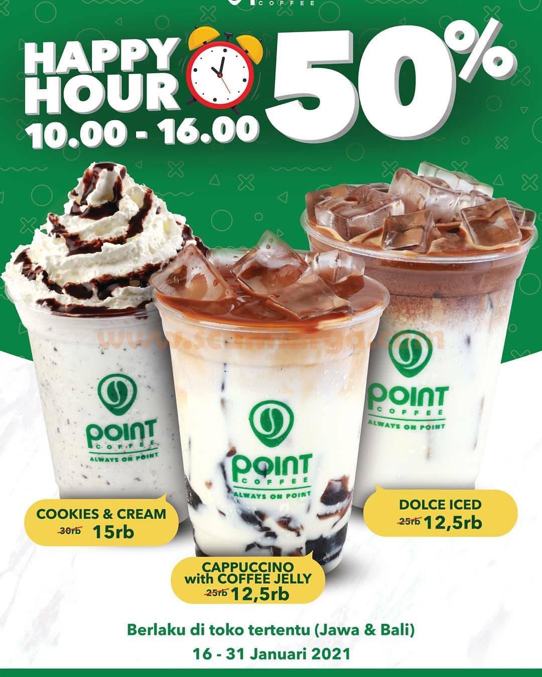 POINT COFEE Promo HAPPY HOUR Diskon hingga 50% - scanharga