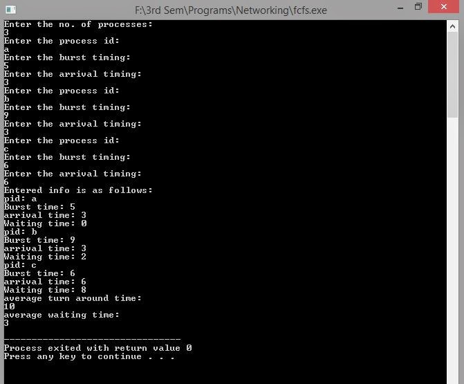 CskeCode: 6.Write a program to implement fcfs scheduling algorithm. CskeCode: 6.Write a program to implement fcfs scheduling algorithm.