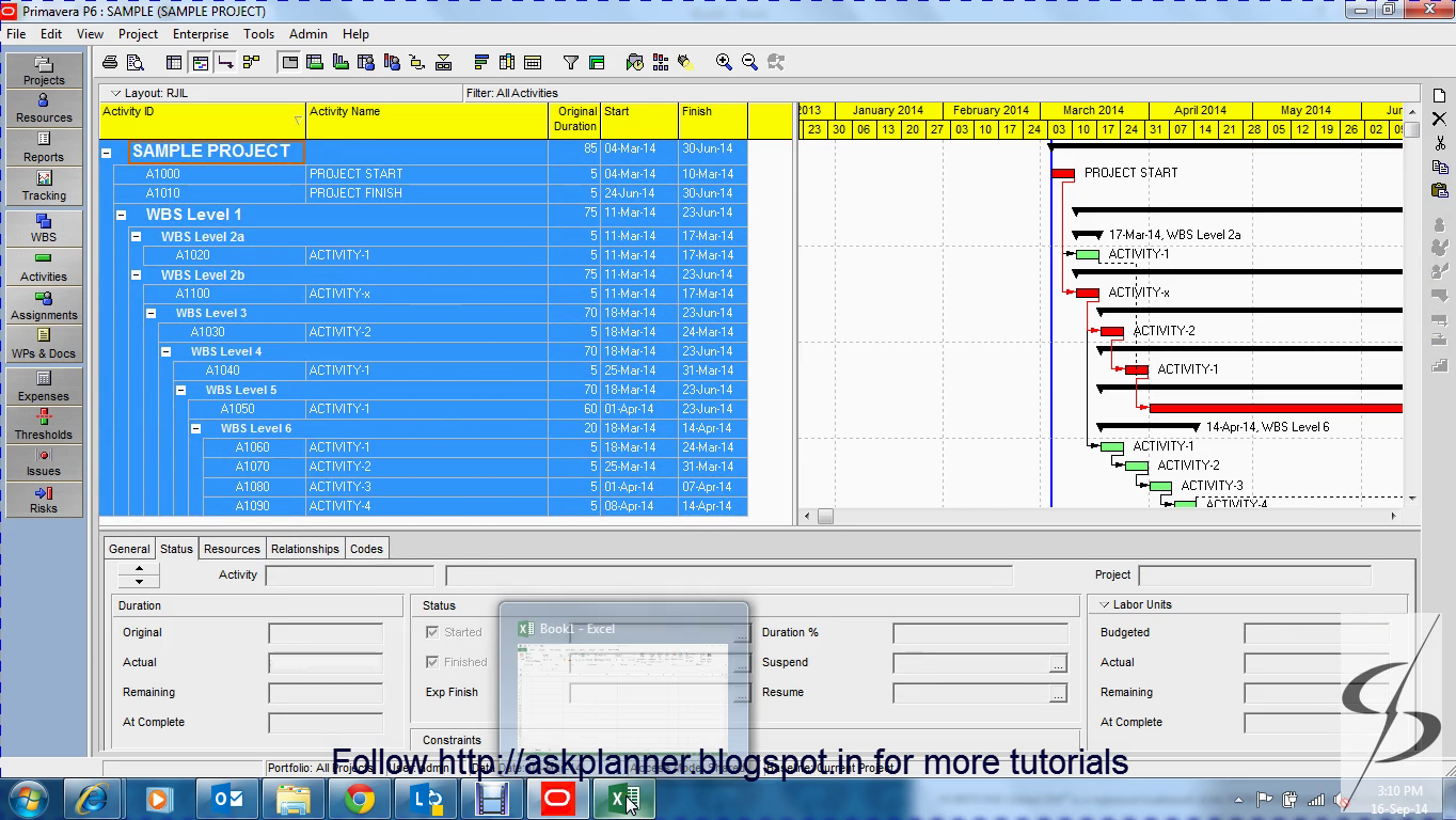 Exporting the Primavera data into excel with same color formatting.