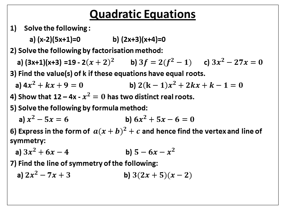 Math11: Chapter 1- Equations and quadratic functions