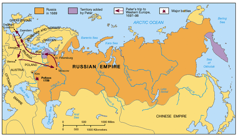 Map Of Russia Under Peter The Great