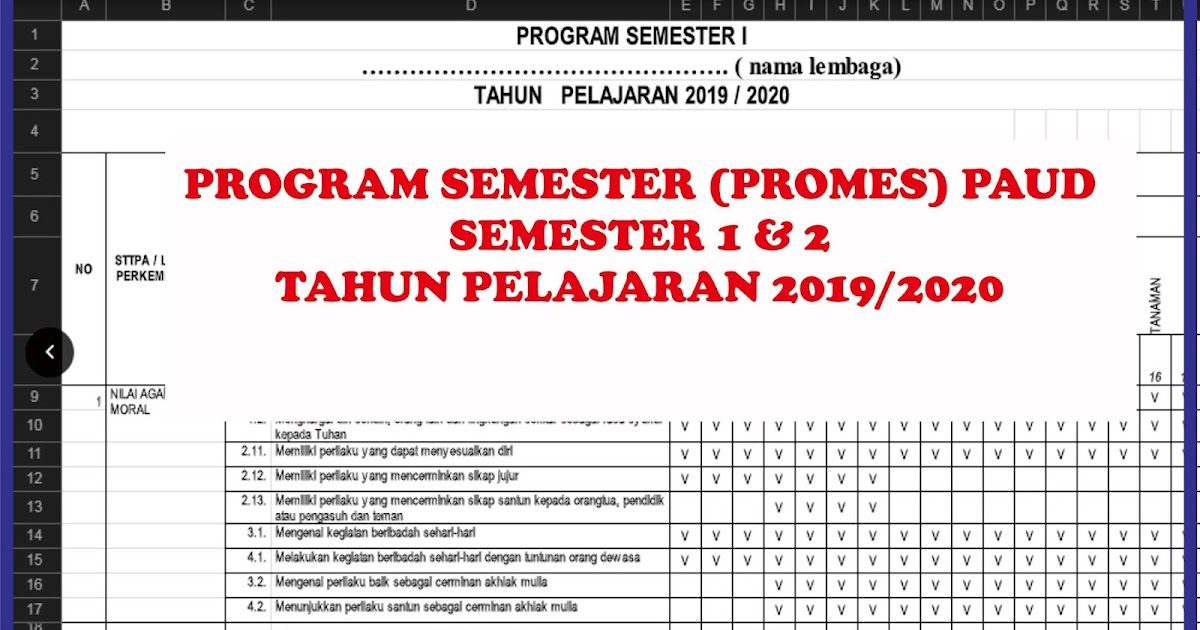 PROGRAM SEMESTER PROMES PAUD TAHUN PELAJARAN 2019/2020 - ARSIP PAUD