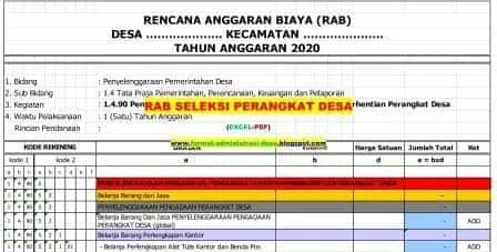RAB Seleksi Perangkat Desa (Pengadaan, Pengangkatan dan Pemberhentian) | FORMAT ADMINISTRASI DESA