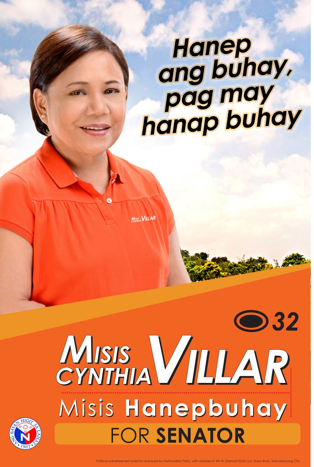 THOUGHT PROMPT: 32 VITAL POINTS: CYNTHIA VILLAR for SENATOR