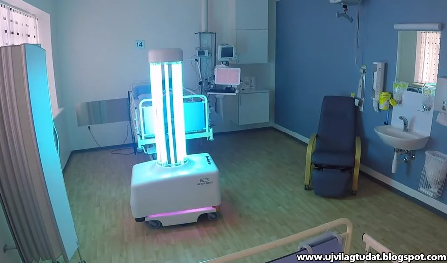 Ez a fertőtlenítő robot UV fénnyel pusztítja el a baktériumokat és a ...