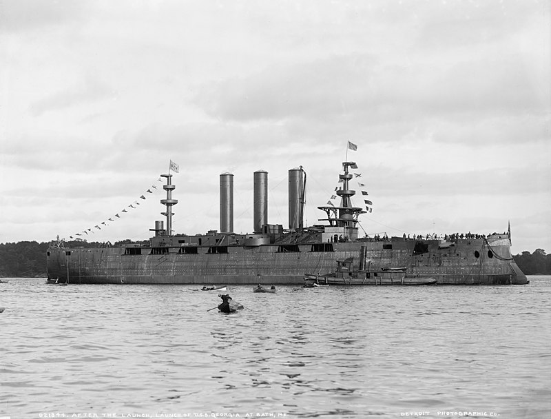 USS GEORGIA (BB-15) 1904 Launch of Battleship Georgia at Bath Maine ...