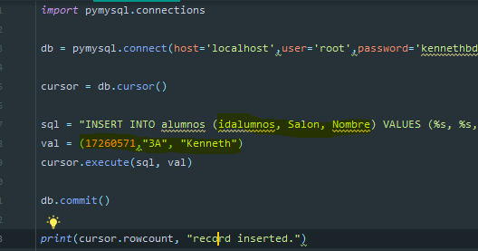 Insertar datos en Workbench desde Python