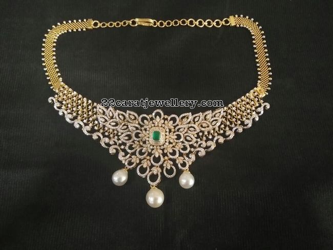 Diamond Set with Broad Chain - Jewellery Designs