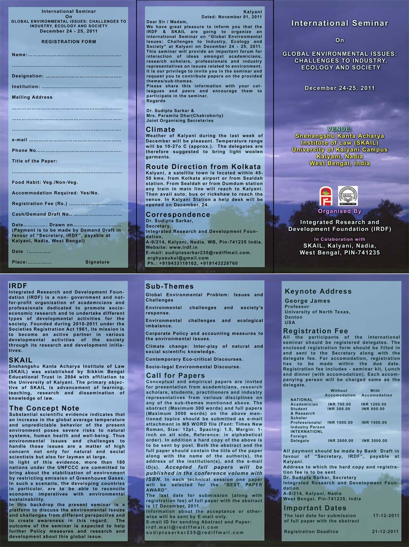 Integrated Research and Development Foundation: Seminar Brochure