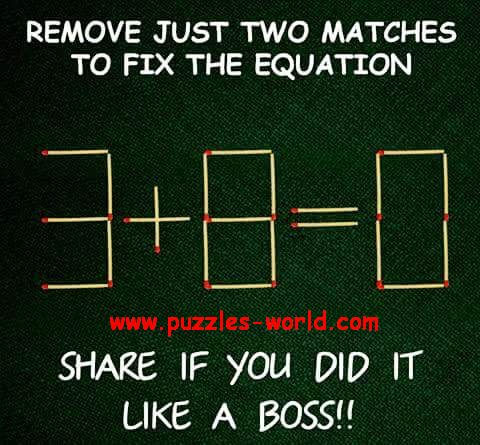 Remove just Two Matches to Fix the Equation. | Puzzles World
