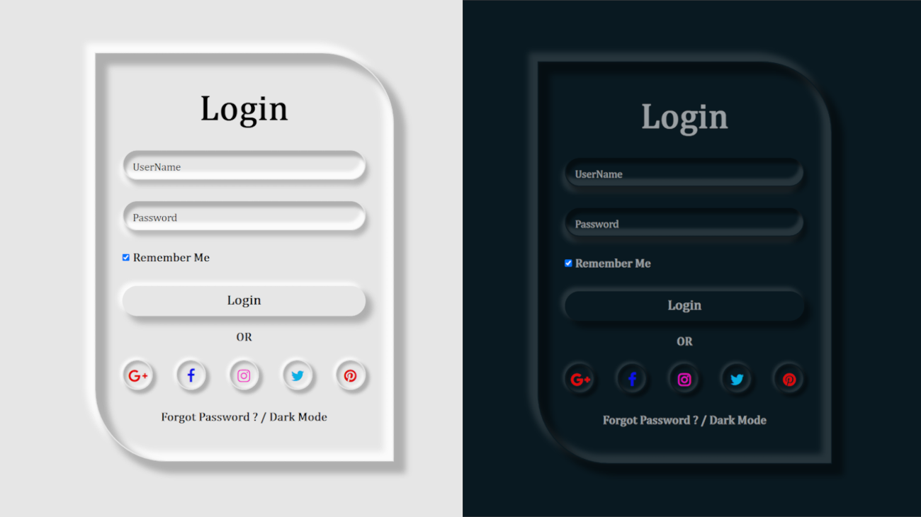 CSS Neumorphism Login Form Design | Dark Mode and Light Mode Toggle ...