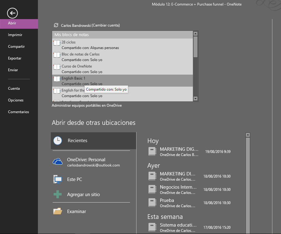 La ficha archivo de Onenote 2016. - Ideas Pro