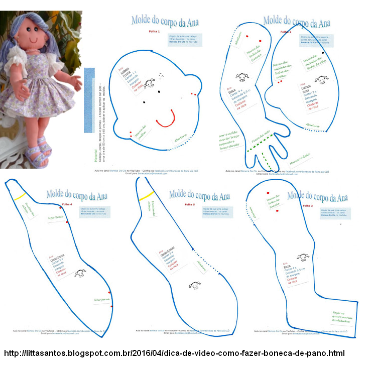 Bonecas de Pano com moldes: Boneca articulada Ana
