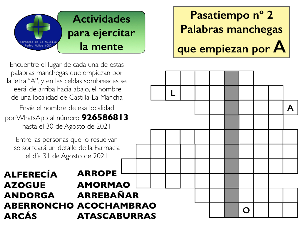 Farmacia de la Mulilla: Pasatiempo para ejercitar la mente nº2