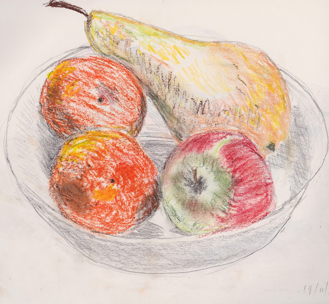 Learning to draw: Fruit group in colour