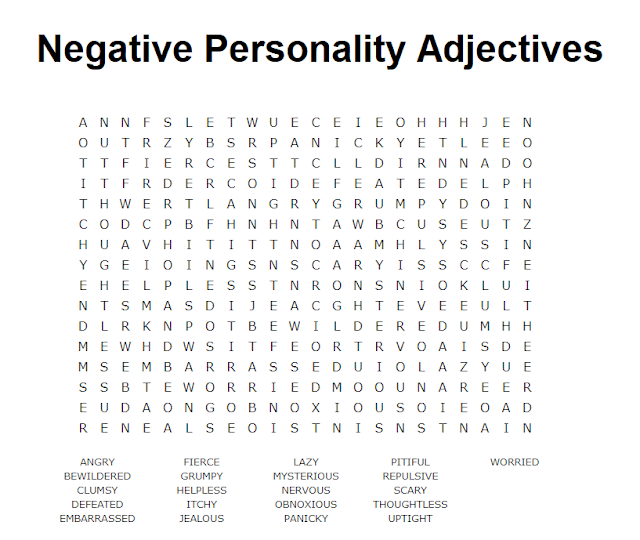 Blog de Biologia: Negative Personality Adjectives - Word Search