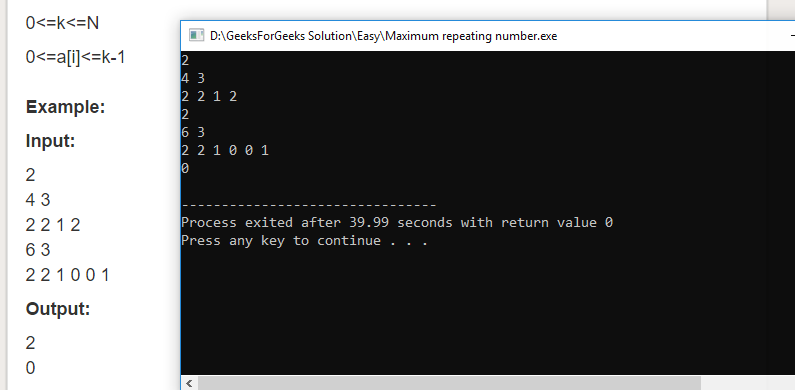 Geeksforgeeks Solution For " Maximum repeating number