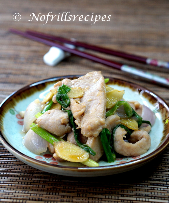 Stir-fry pork fillet with ginger and spring onions ~ 姜葱炒猪肉