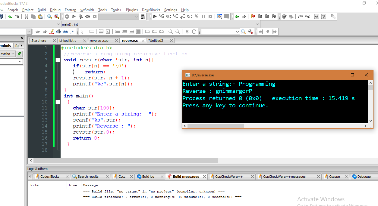 Program In C And C To Print Reverse Of A Given String Using Recursive Function