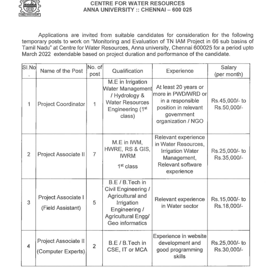 Anna University - Technical/Project Assistant Recruitment - EDUNTZ