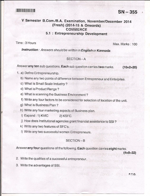 Bangalore University B.Com./B.A. COMMERCE 5.1 : ENTREPRENEURSHIP ...