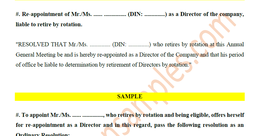Resolution for Re-appointment of Director Retiring by Rotation