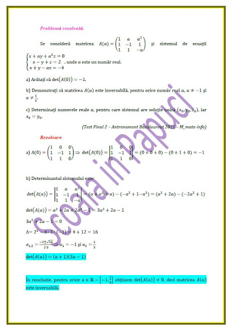 Sisteme de trei ecuaţii cu trei necunoscute. Regula lui Cramer. Teorema ...