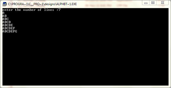 BASIC C++ PROGRAMS: TRIANGLE OF ALPHABETS