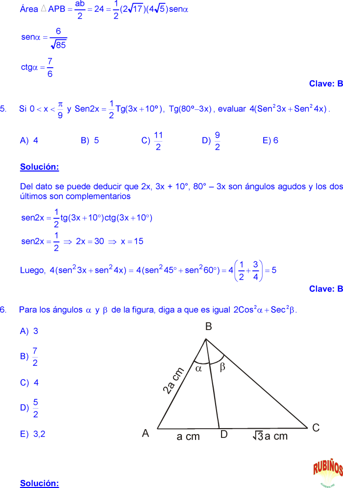 Razones Trigonométricas de Ángulos Agudos Explicaciones y Ejercicios Resueltos pdf
