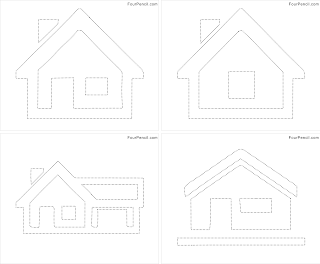 Four Dotted: Free printable Home dotted drawing worksheet/activity for kids
